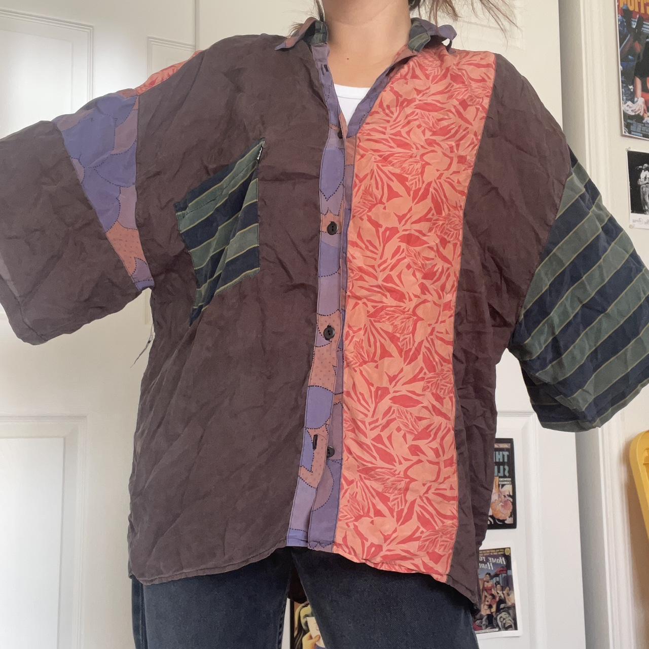 vintage abstract styled collared button up - Depop