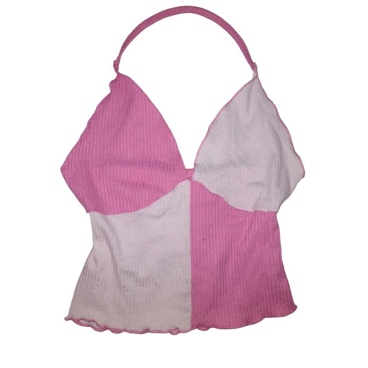 pink checkered halter neck top so comfy and... - Depop