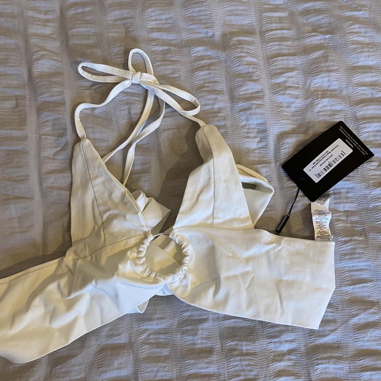 PLT ‘cream stretch woven plunge O-ring bralet’.... - Depop