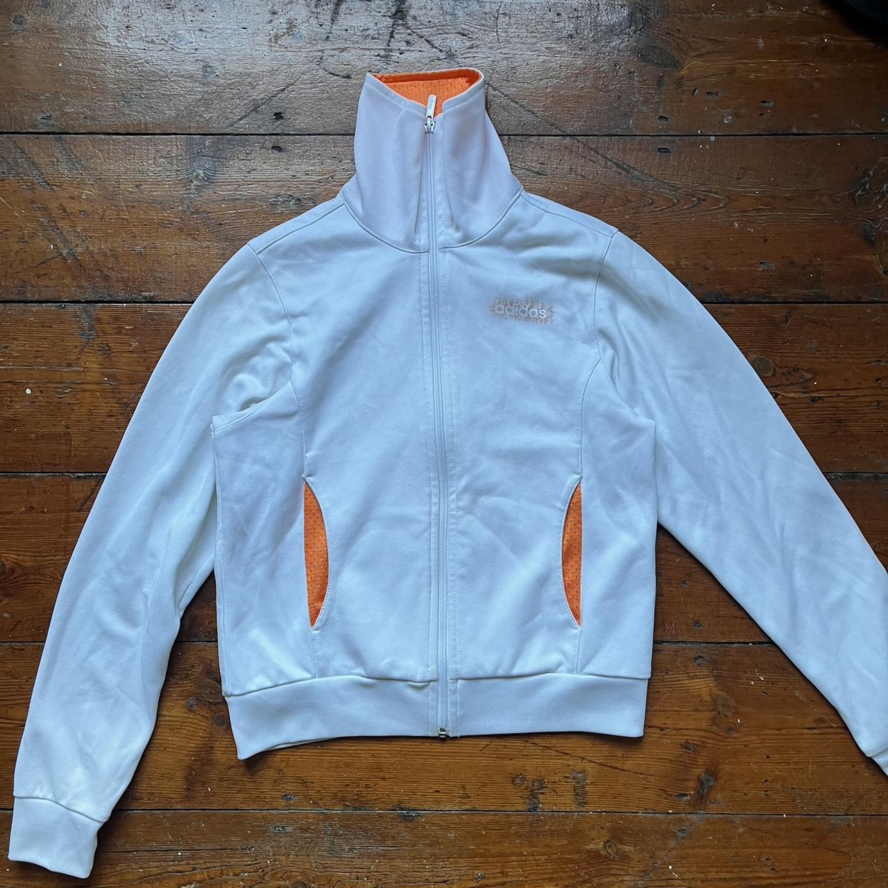 Vintage Adidas track jacket in white / orange. With... - Depop