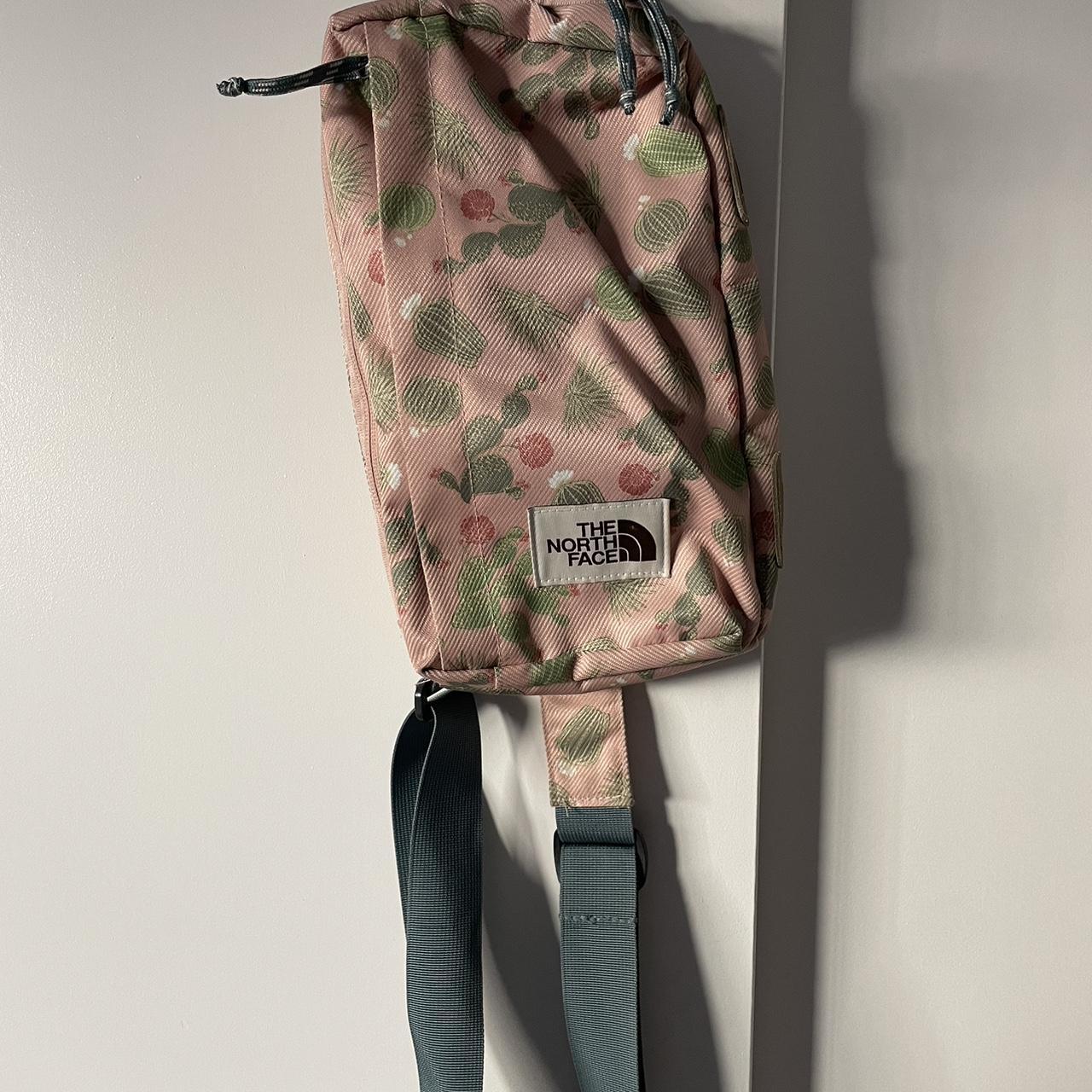 The North Face Crossbody Bag Pink & Green Floral Design - Depop