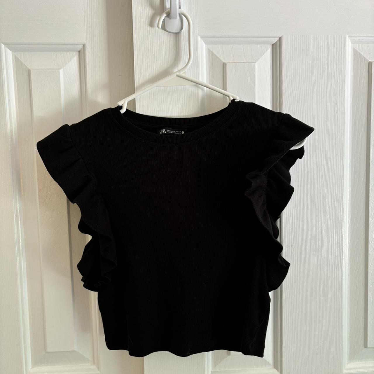 Zara black ruffle top, size S, worn a few... - Depop