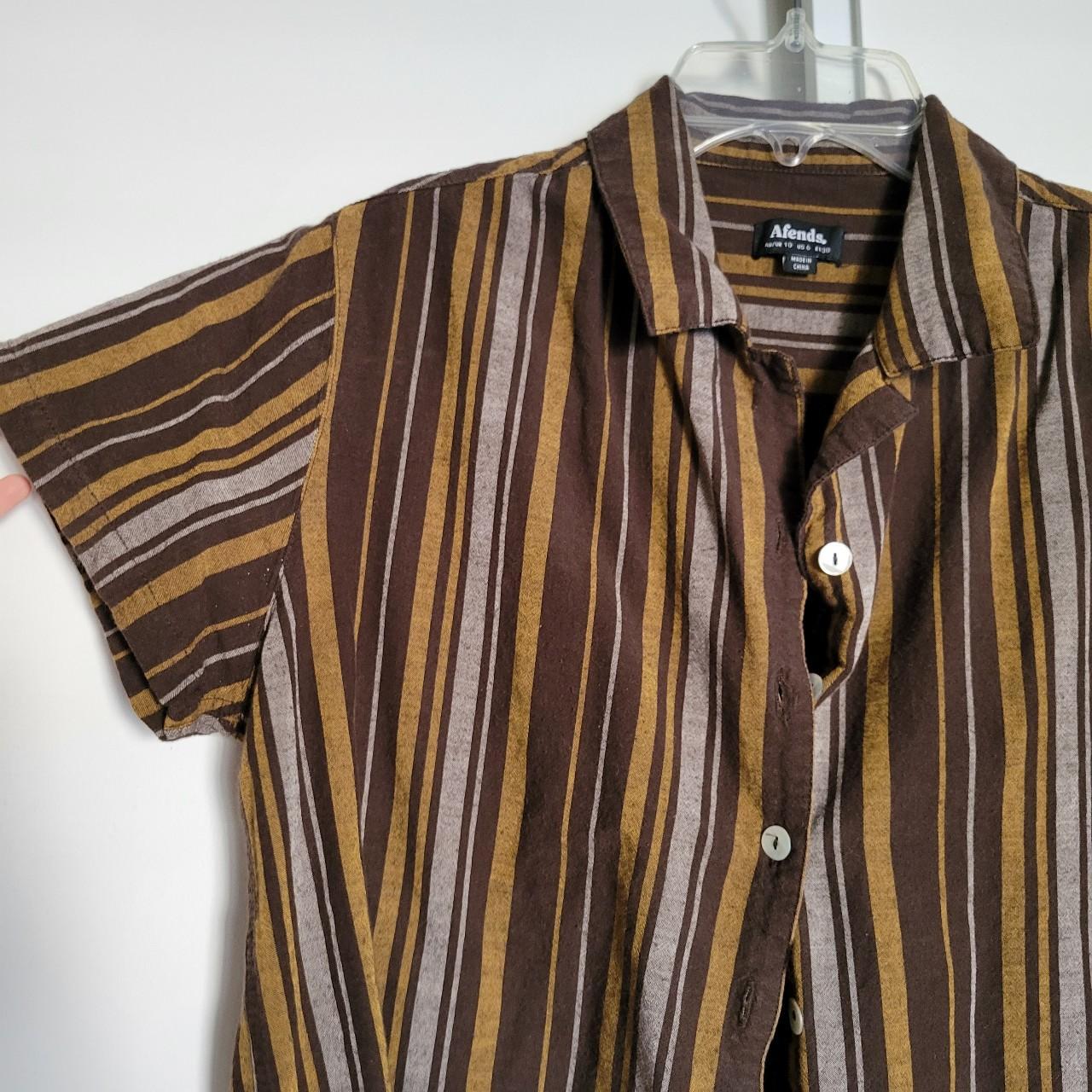 Afends brown stripe boxy button up. Size US 6. Fits... - Depop