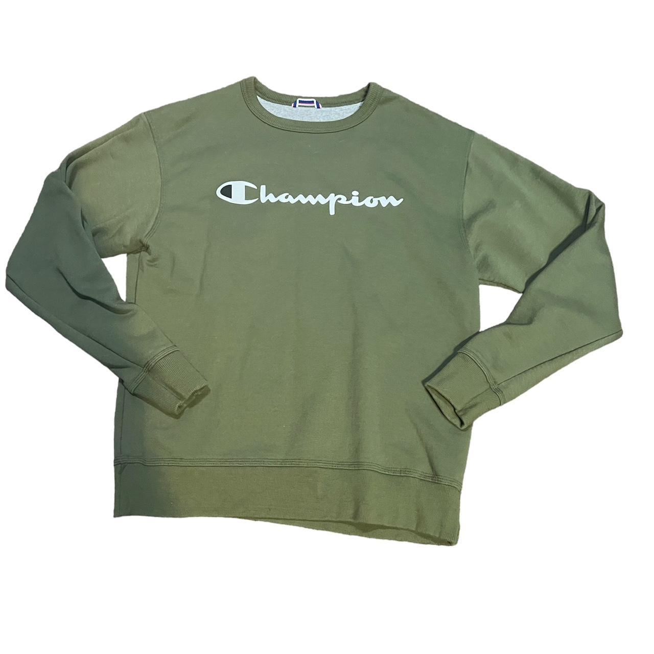 Champion sweater olive green Size: Medium - Depop