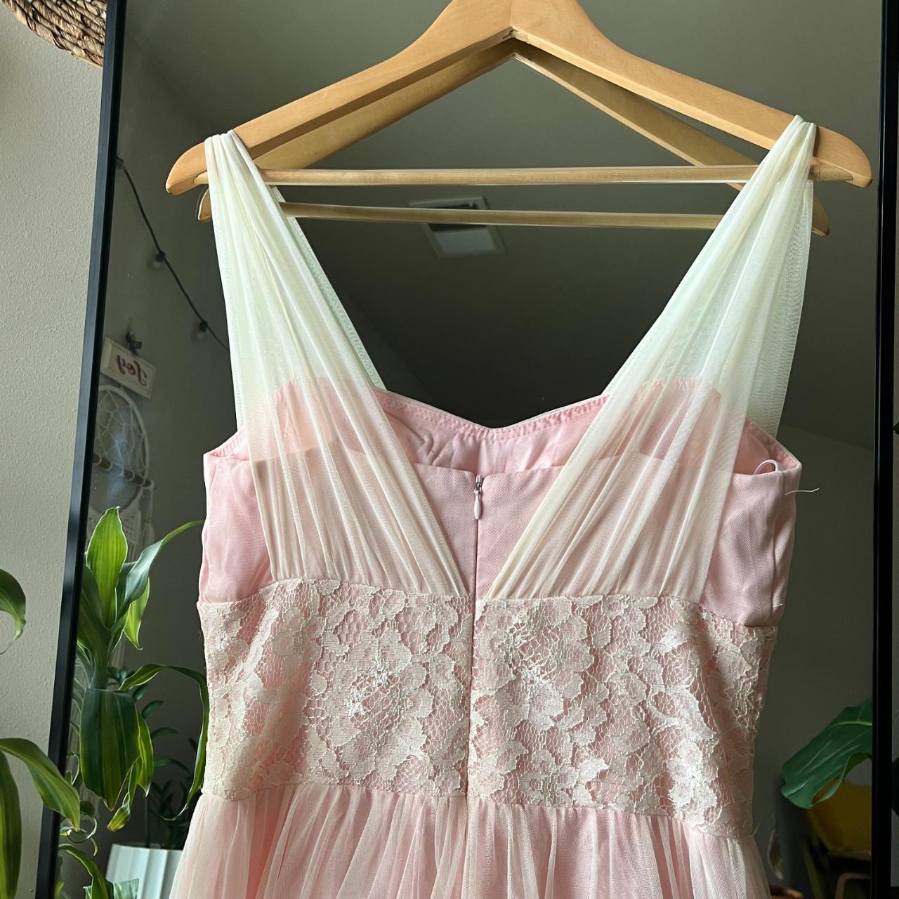 90s pink and white mesh lace prom dress. Labelled... - Depop