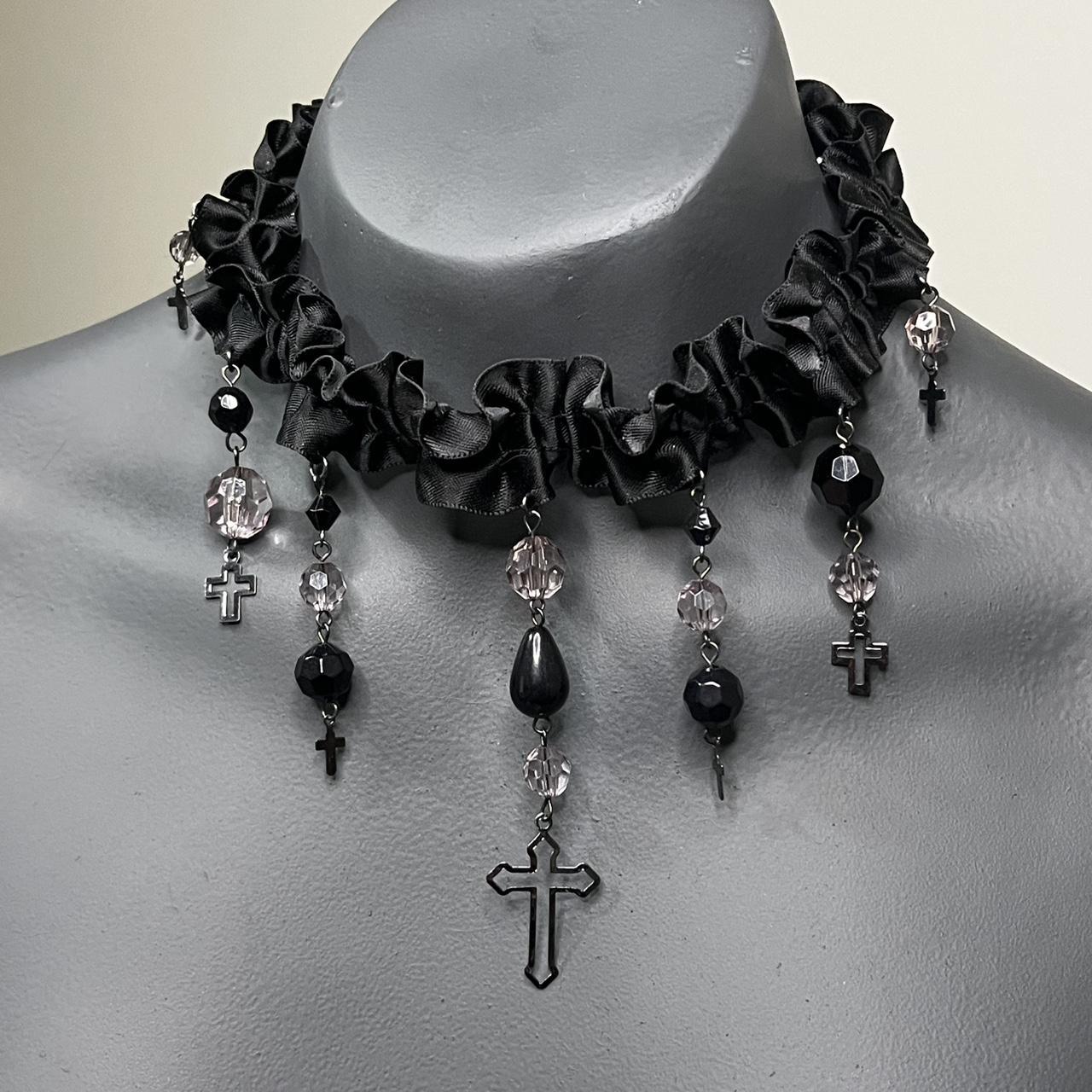 🥀 vampy black ruffled satin beaded choker 🥀 I got... - Depop