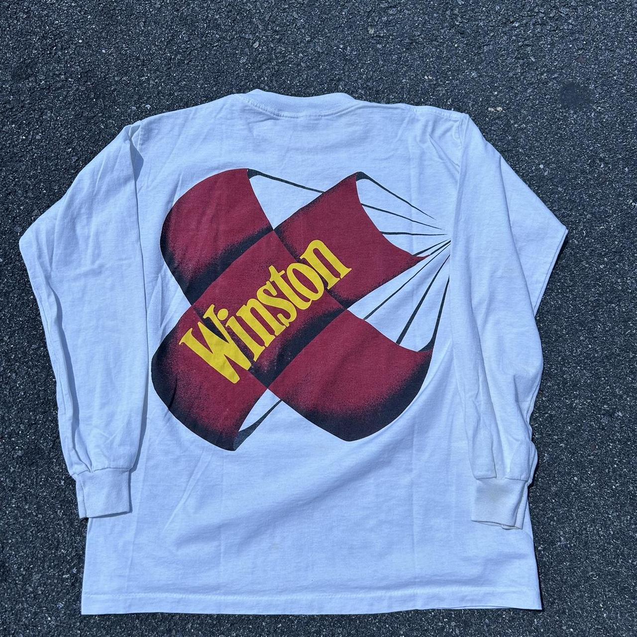 Winston Men's White and Red T-shirt | Depop
