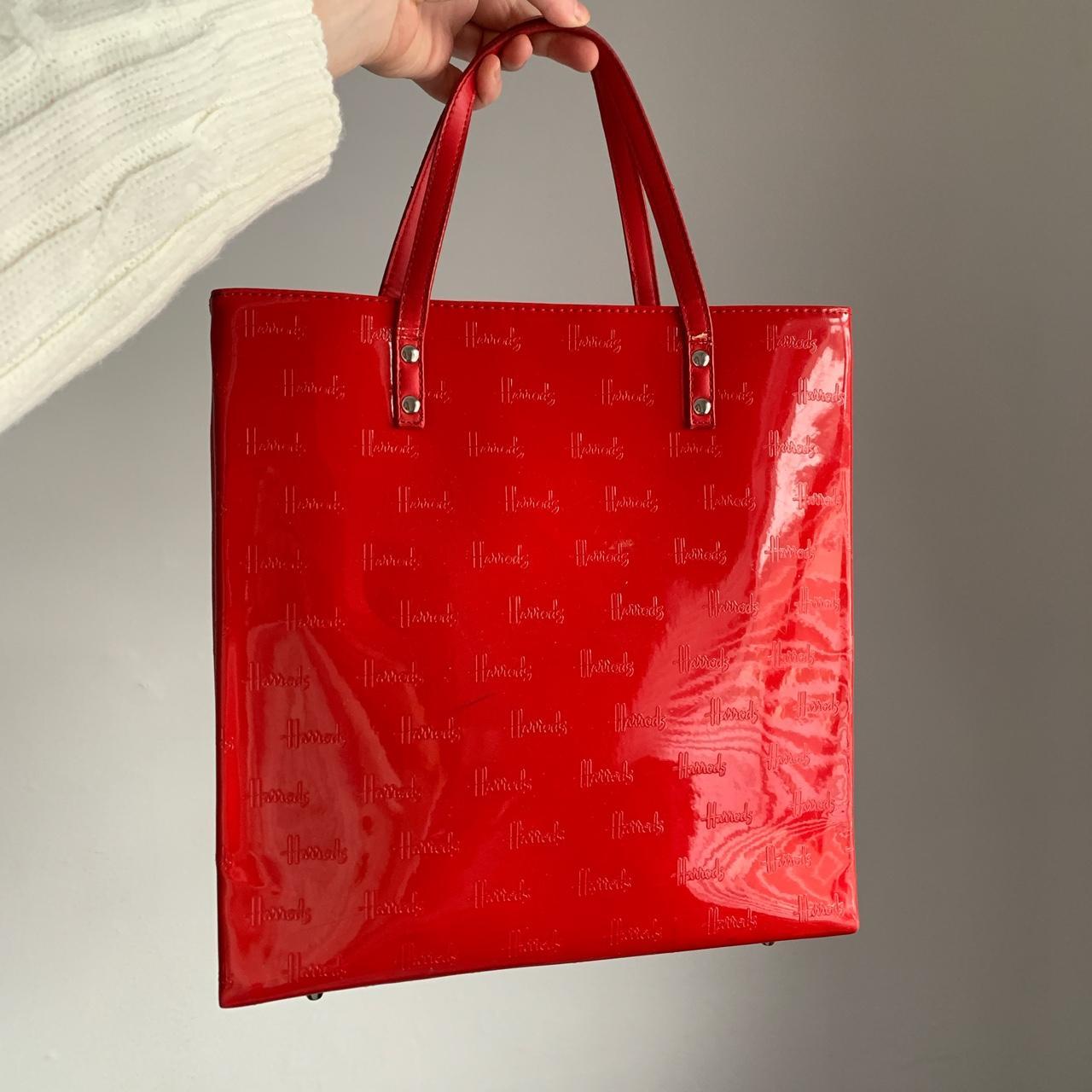 Harrods tote bag Shiny red patient material... - Depop