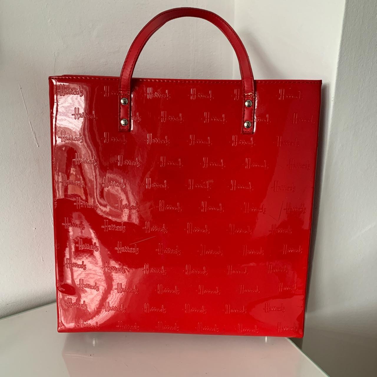 Harrods tote bag Shiny red patient material... - Depop