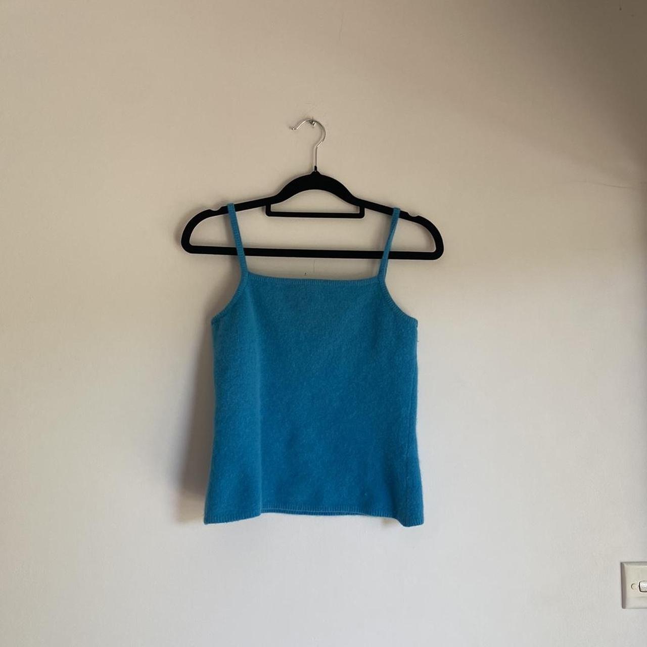 blue fuzzy wool singlet top - spaghetti strap,... - Depop