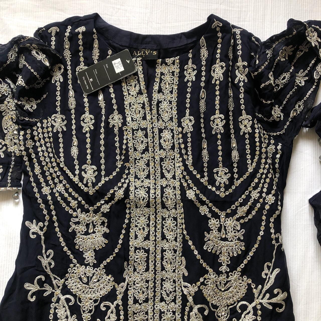 Navy & silver jacket style top and wide gharara... - Depop