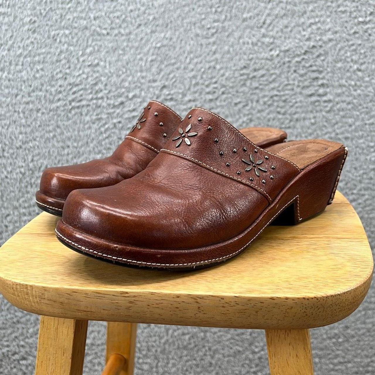 Y2K 2000s Chunky Leather Square Toe Mules Slides |... - Depop