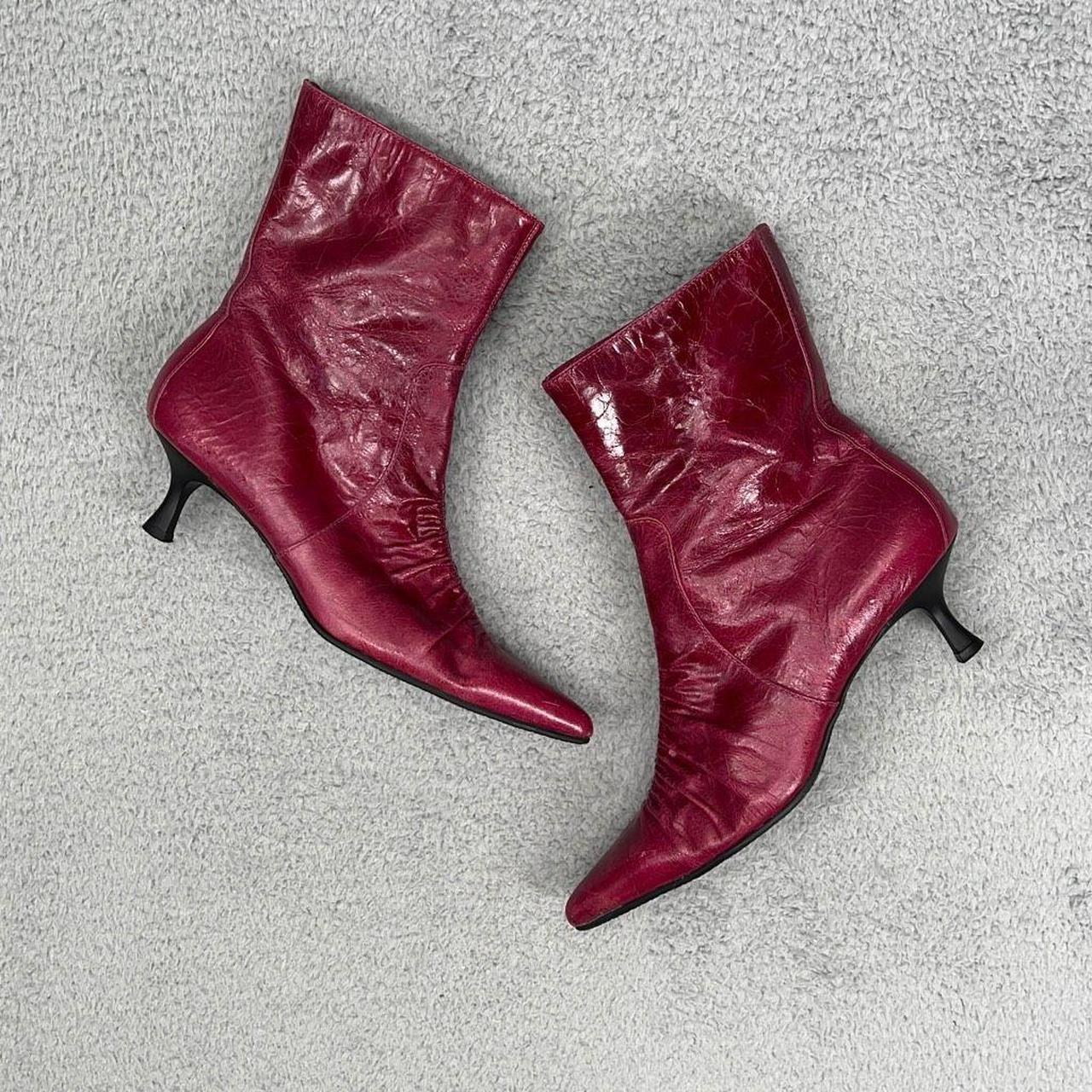 Y2K 2000s Witchy Red Pointy Ankle Boots Kitten Heels... - Depop