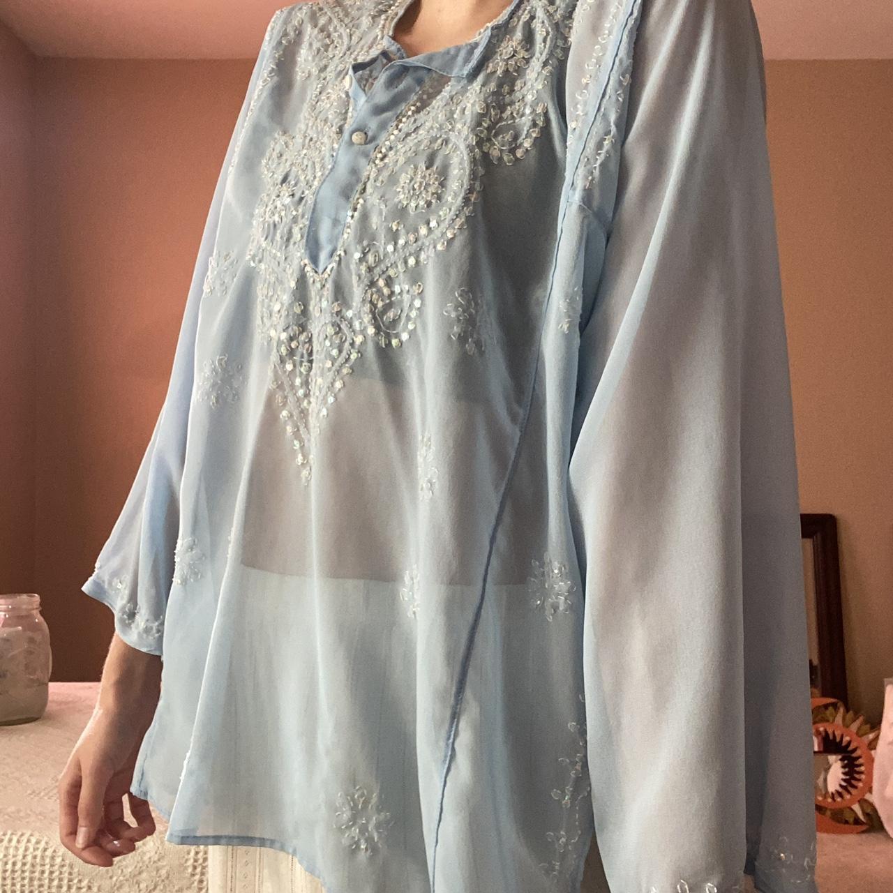light blue sheer top hippie - Depop