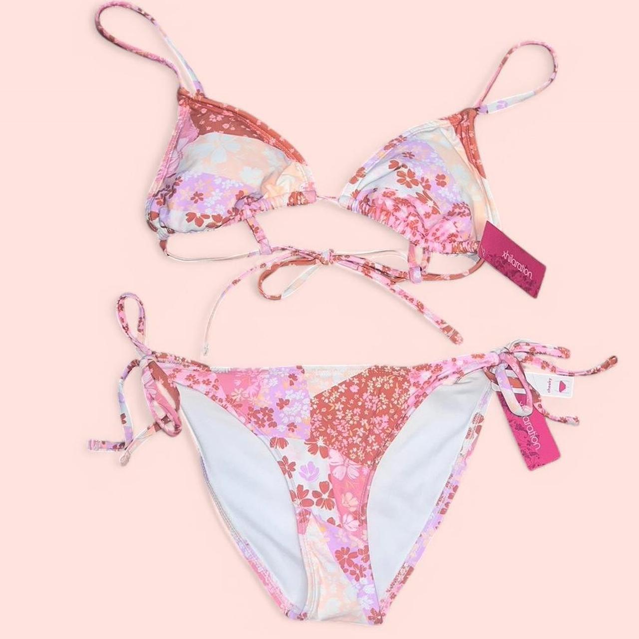 NWT pink floral string bikini set with cheeky... | Depop