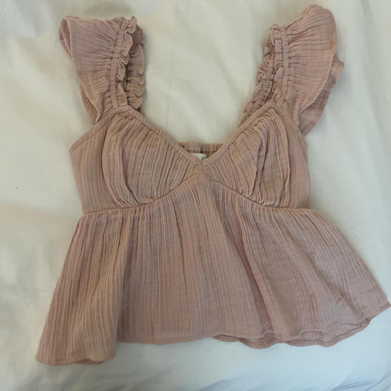 Hollister blush pink ruffled baby doll top worn... | Depop