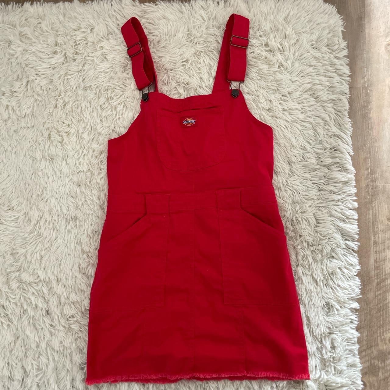 New 97 Cotton Red Dickies Overall Mini Dress Tags Depop
