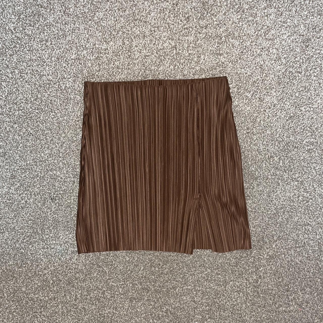PLT dark brown plisse split micro mini skirt size 8,... - Depop