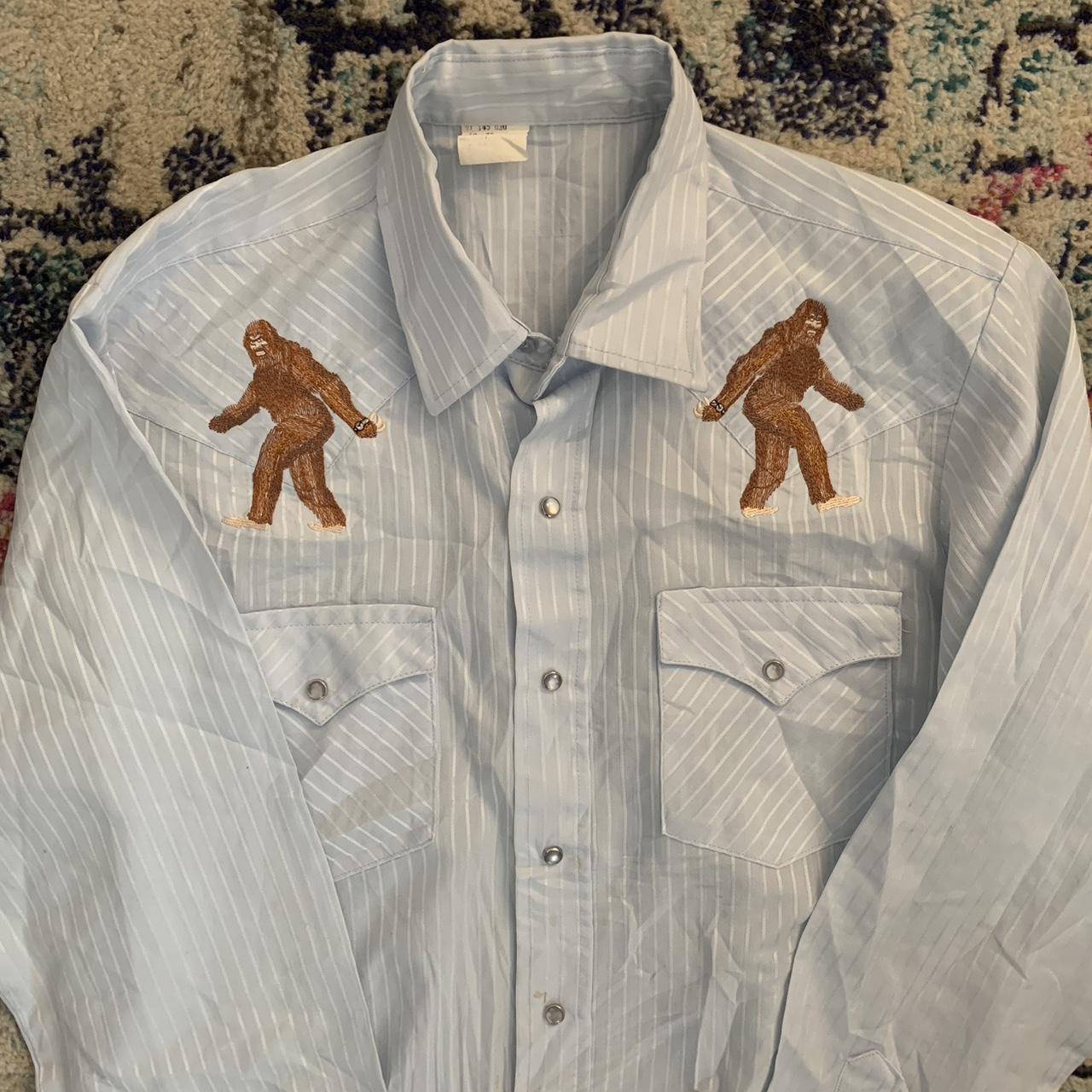 Vintage western pearl snap shirt with Bigfoot... - Depop