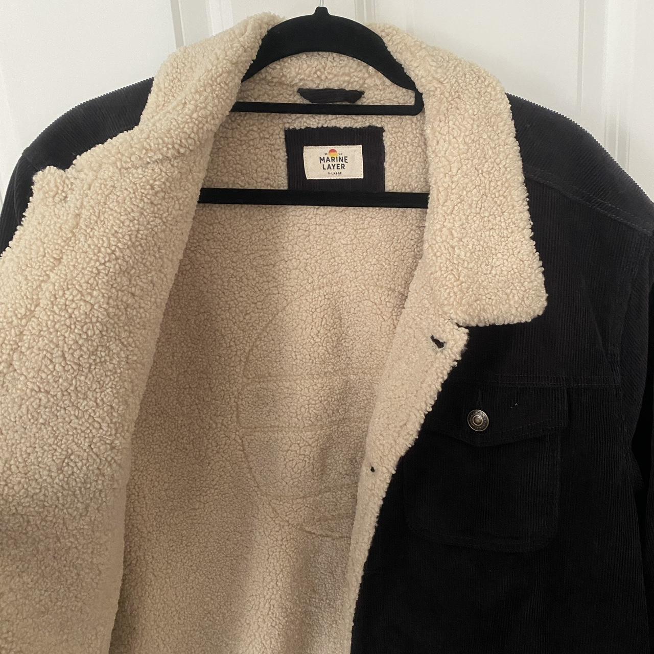 Marine Layer Men's Navy and Cream Jacket | Depop