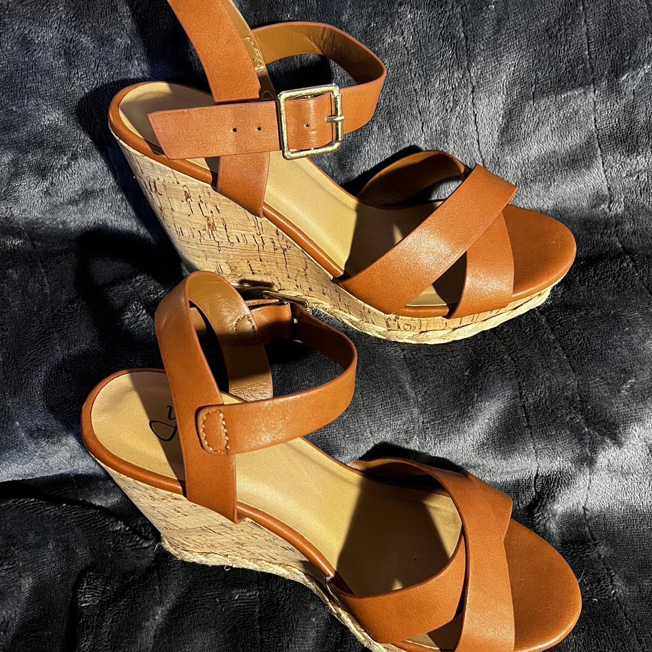 Y-not? Wedge Tan Sandals, Size 7 #sandals #wedges #tan - Depop