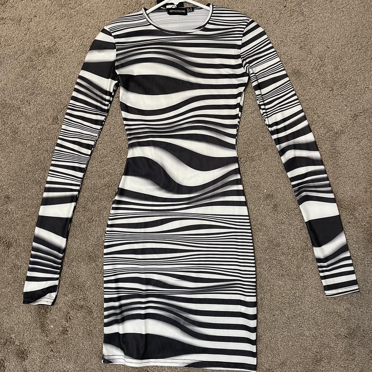 Monochrome Abstract Print Ribbed Long Sleeve Bodycon Depop