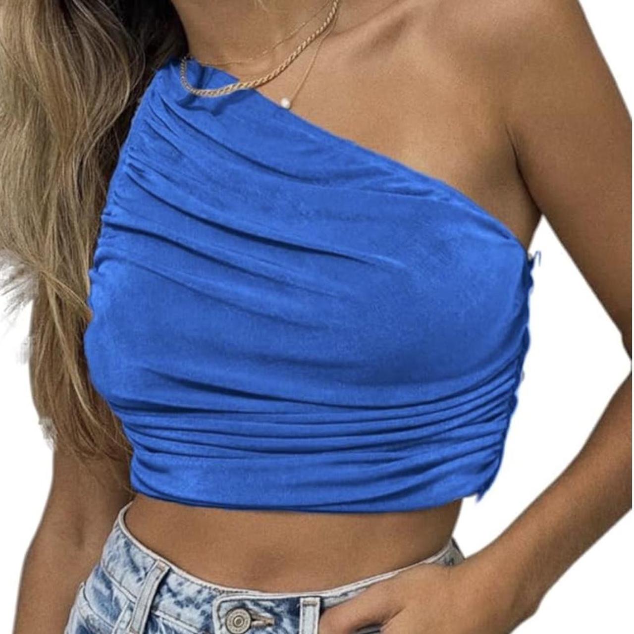 Blue one shoulder cropped top! - Never used and... - Depop