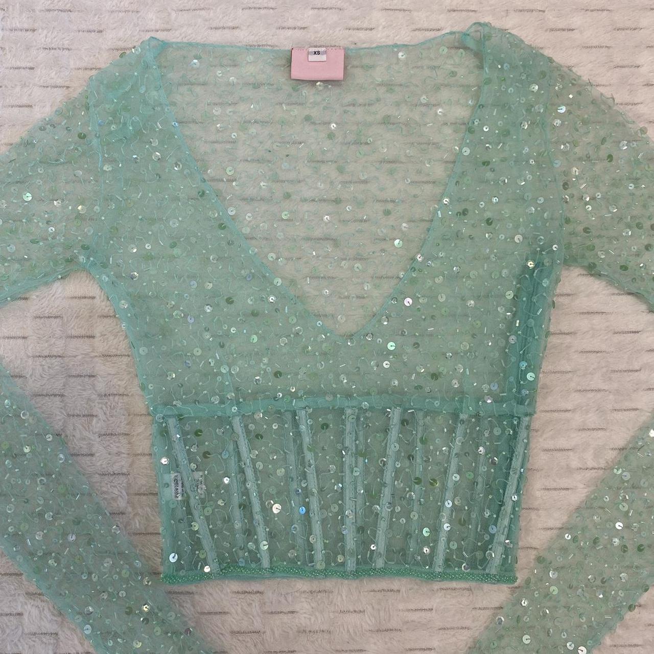 aqua/mint green y2k beaded top - sequin top - y2k... | Depop
