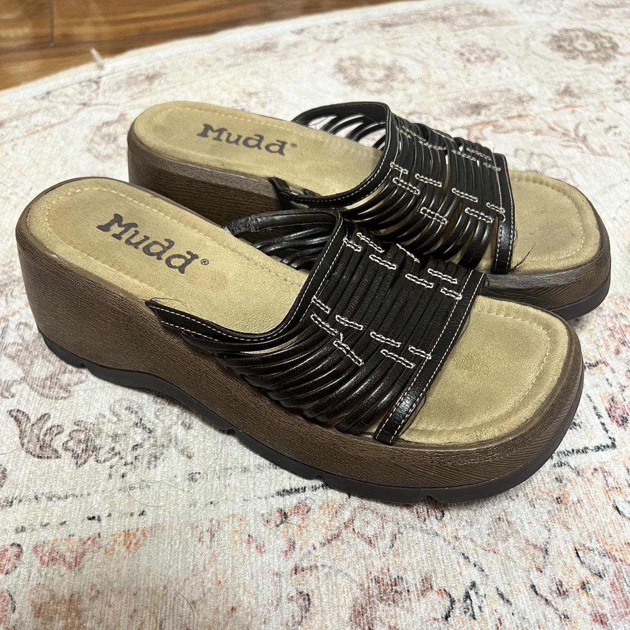 Black & brown leather Mudd platform sandals #y2kfashion - Depop