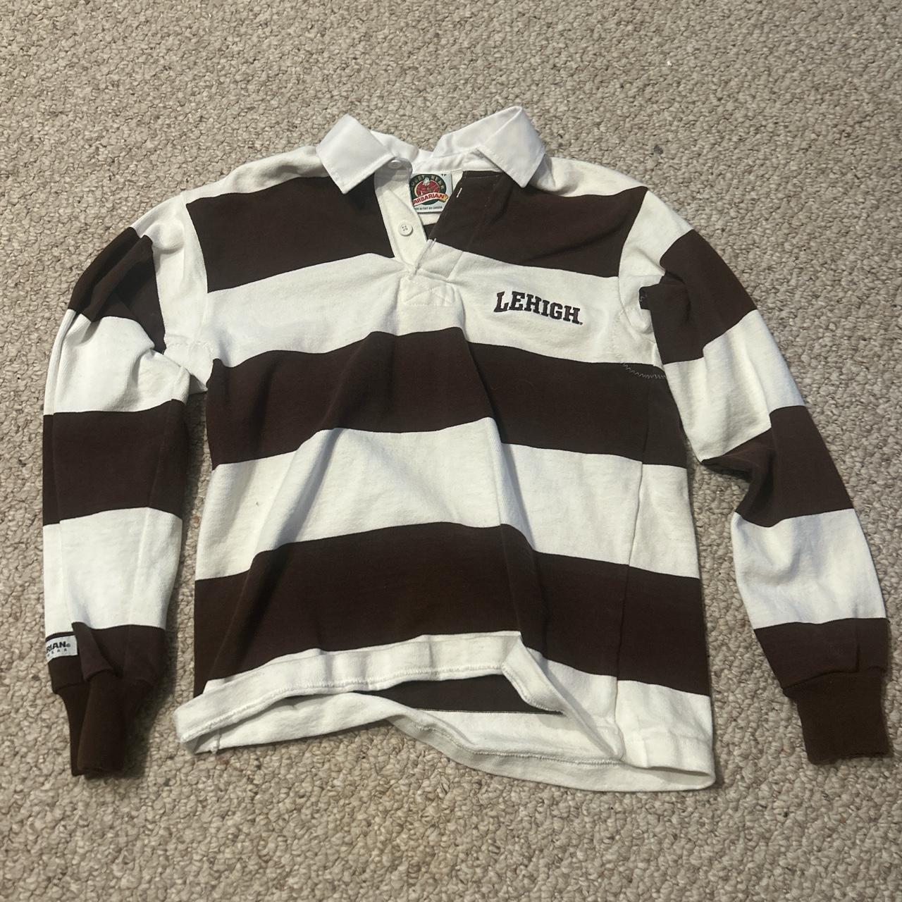 Brown and white vintage Lehigh rugby “jersey”, thick... - Depop