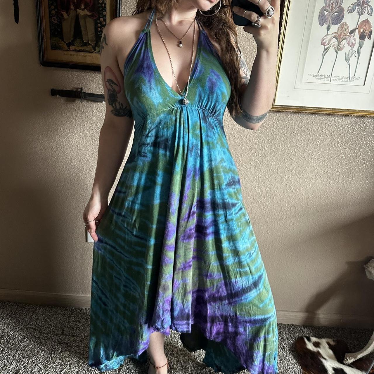 Vintage Tie Dye Hippie Dress Vintage Swirling Blue Depop