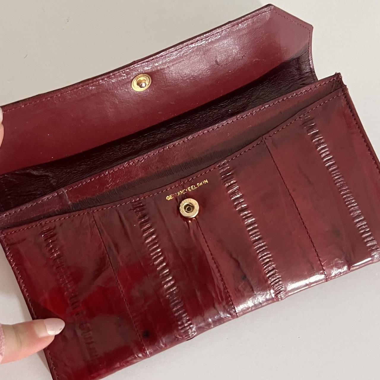 Vintage 80s Red Eel Skin Flap Zip Snap Wallet... - Depop