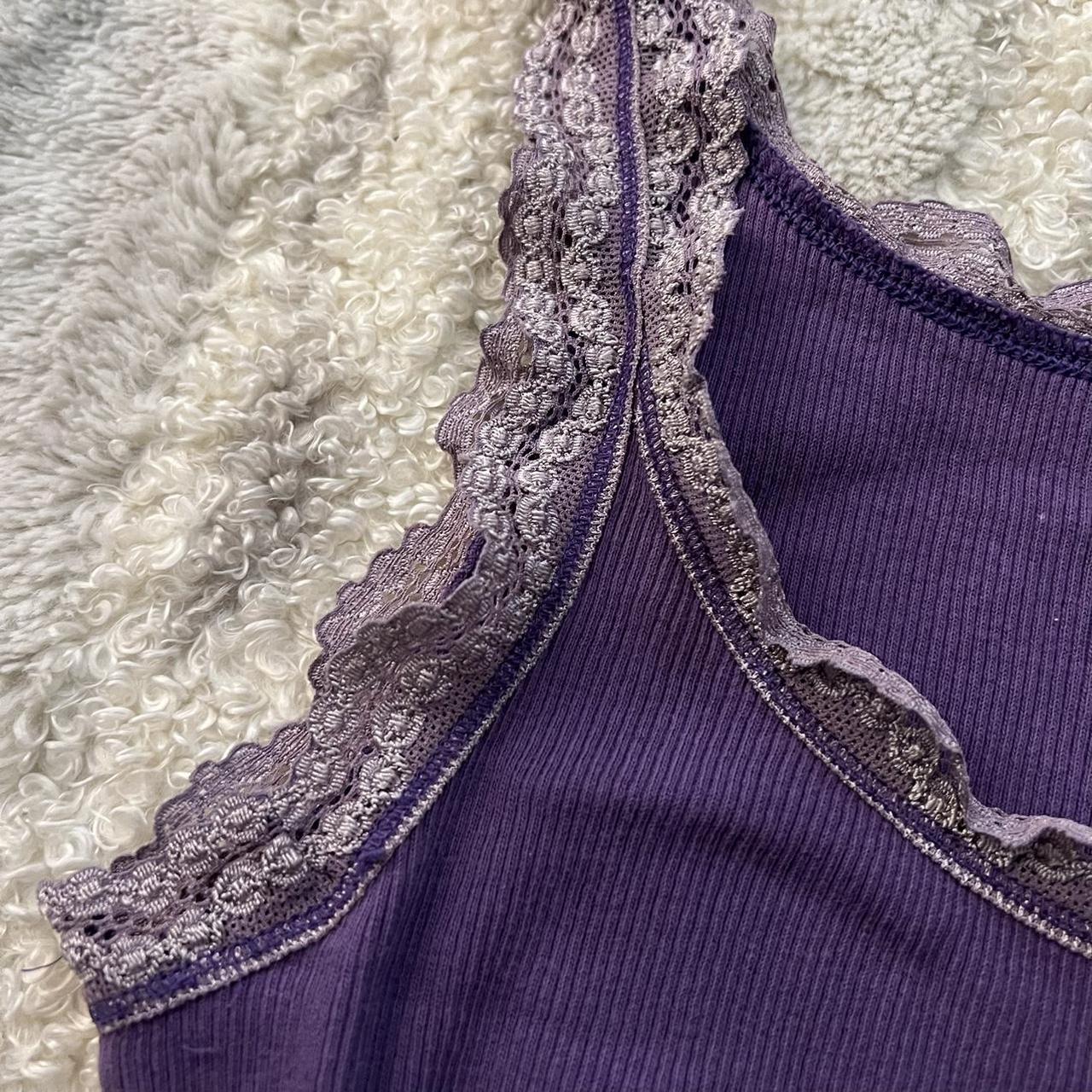 Vintage purple lace trim tank top. Can fit either a... - Depop