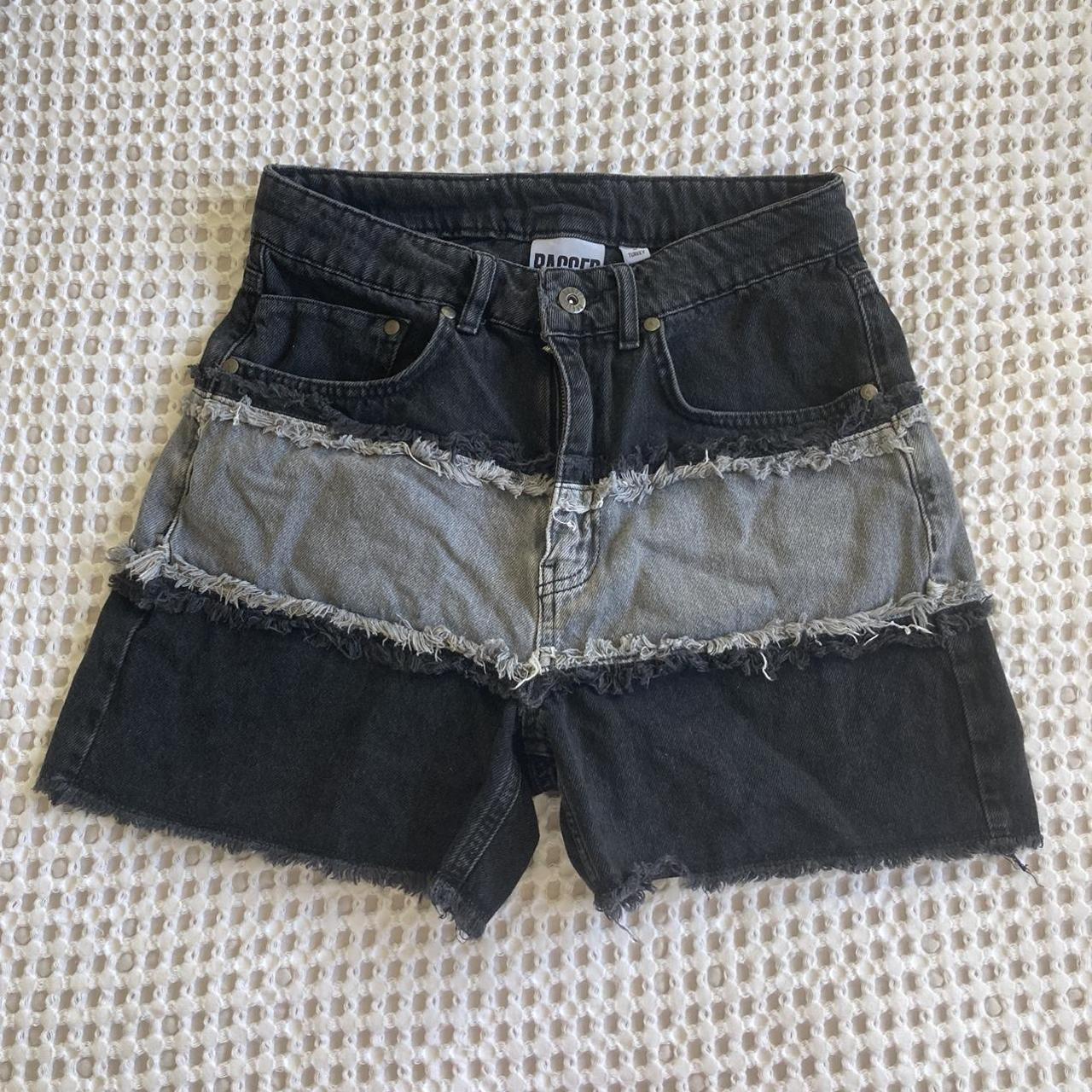 Ragged priest patch black/gray denim shorts Size- S - Depop
