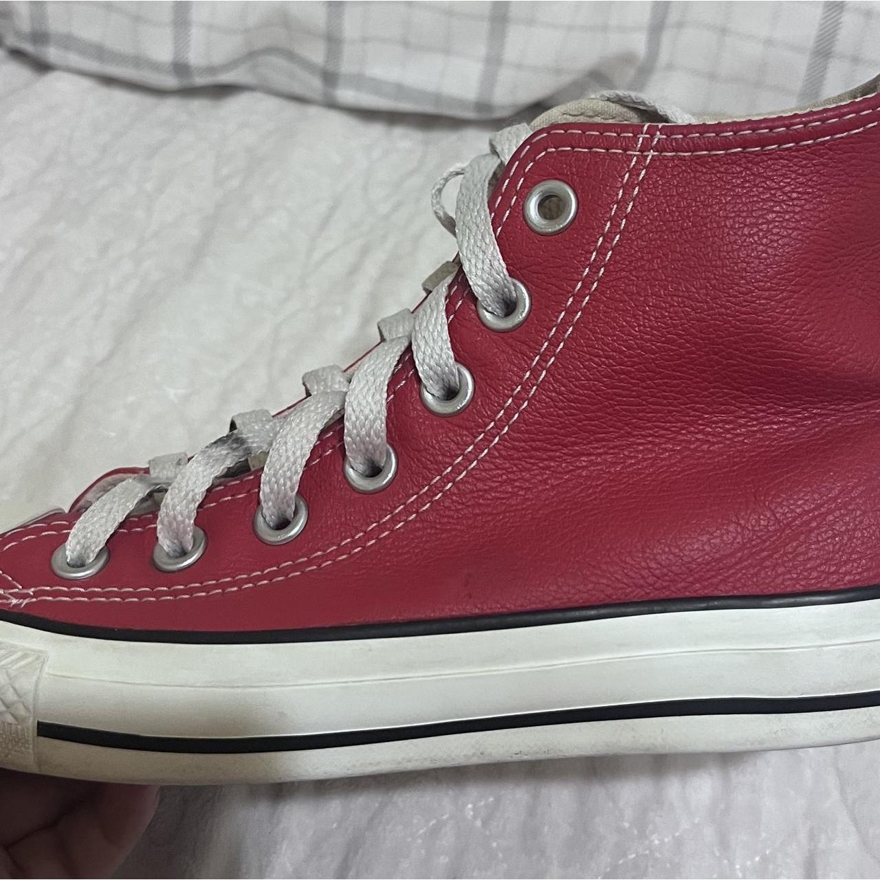 Vintage: Red leather converse - Size W8 RUNS SMALL... - Depop