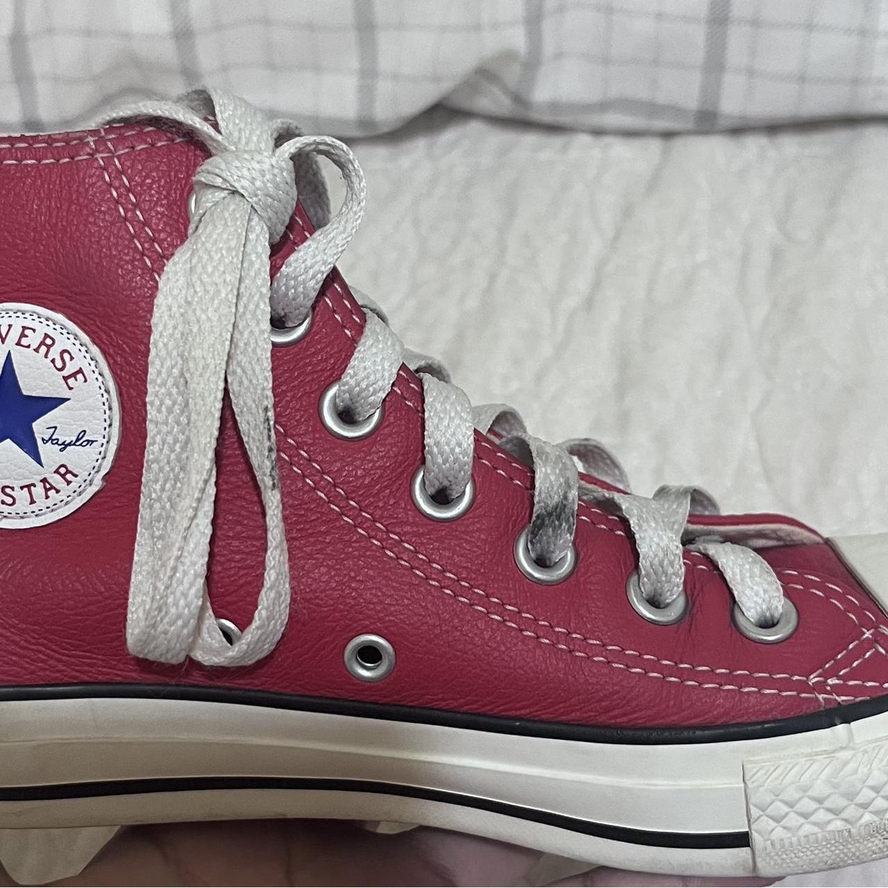 Vintage: Red leather converse - Size W8 RUNS SMALL... - Depop