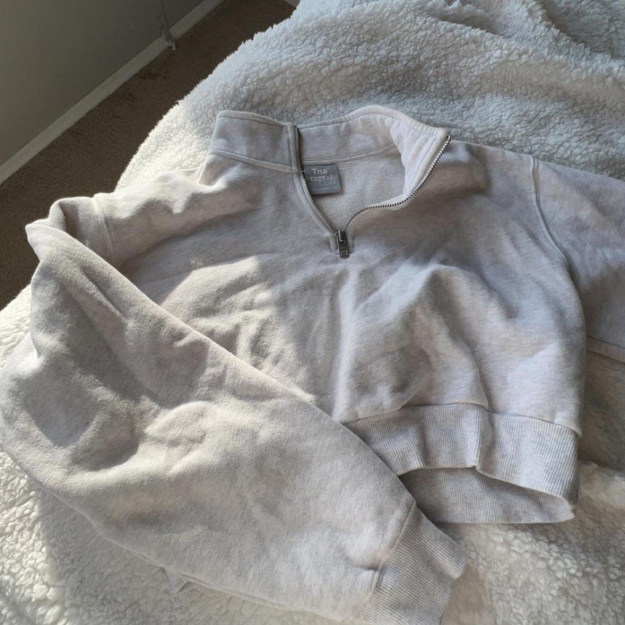 Cropped light grey quarter zip aritzia TNA jacket.... - Depop