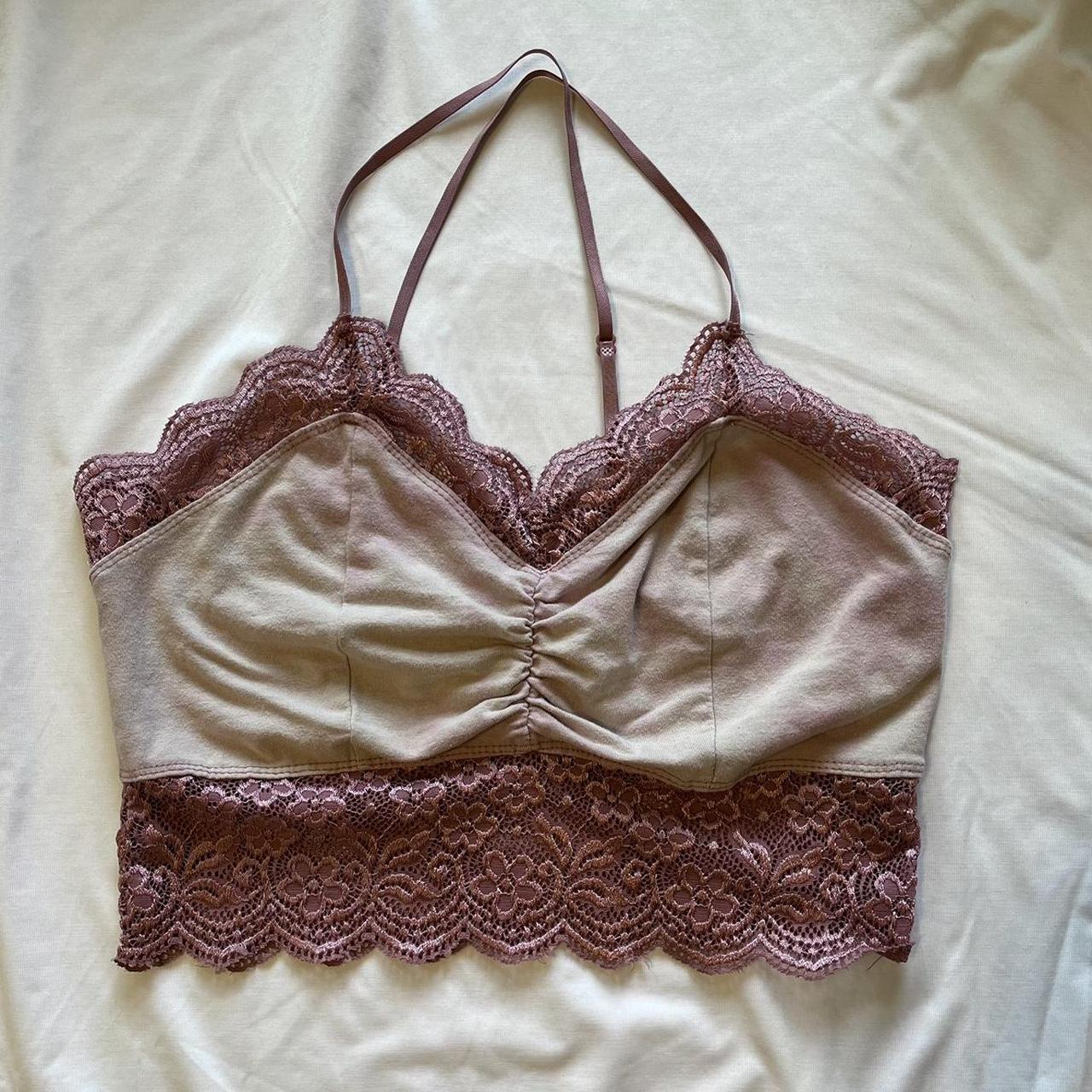 women’s M dusty pink dyed bozzolo cropped lace cami... - Depop