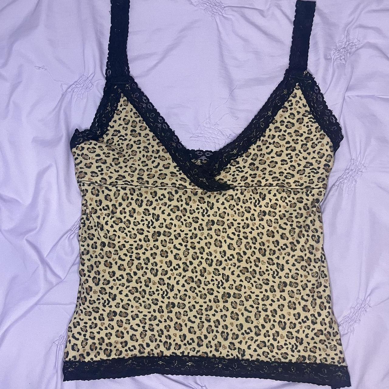 sparkly cheetah print y2k black lace tank top, hand... - Depop