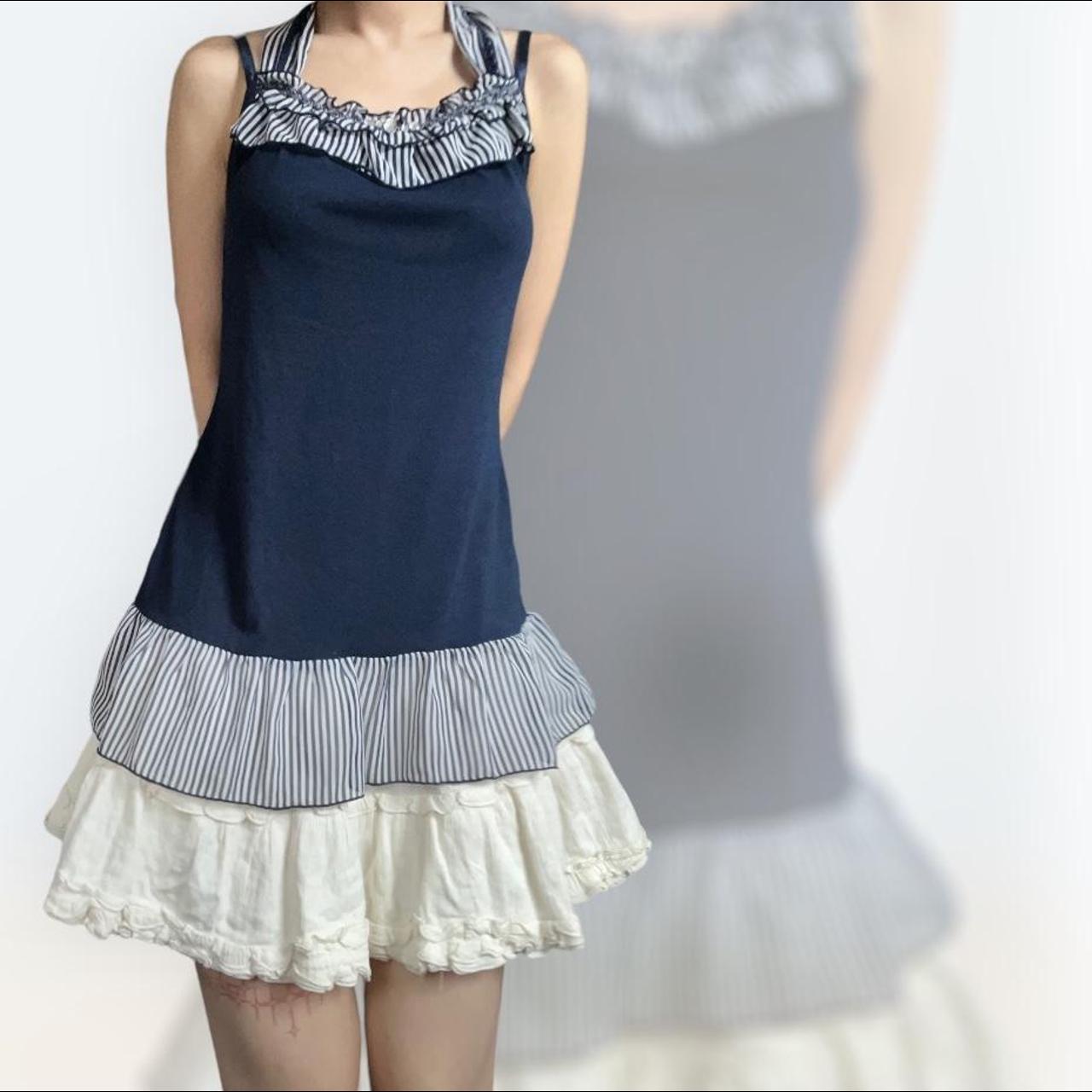 AXES FEMME Japanese brand navy lace ribbon camisole... - Depop