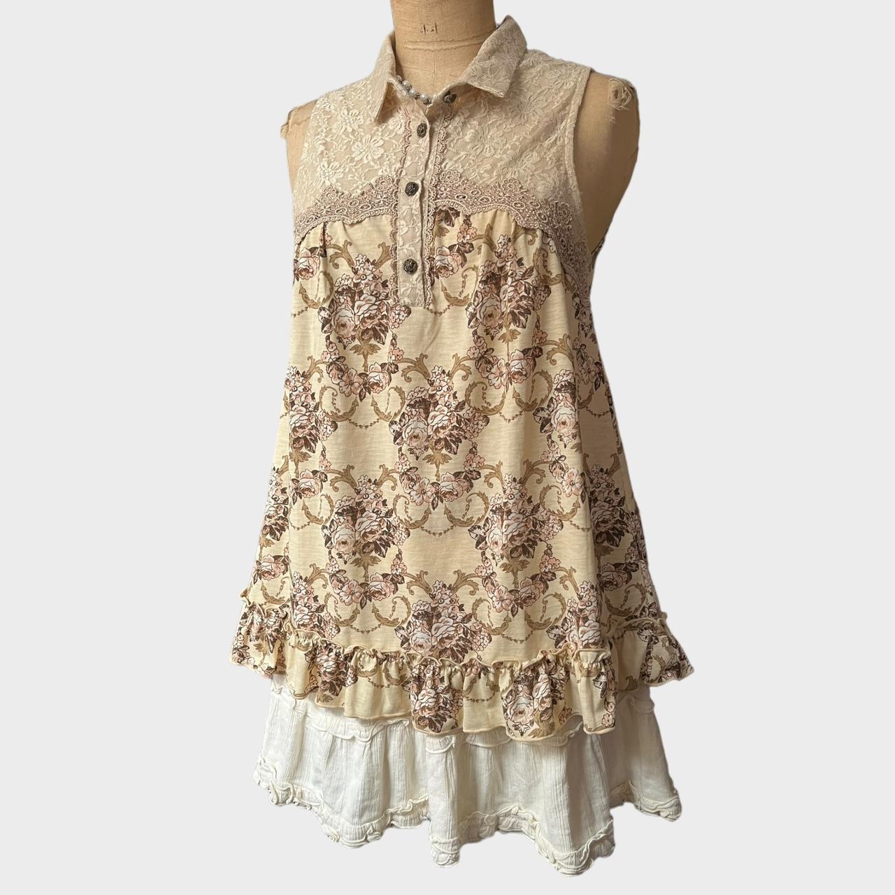 AXES FEMME lace beige pink floral sleeveless button... - Depop