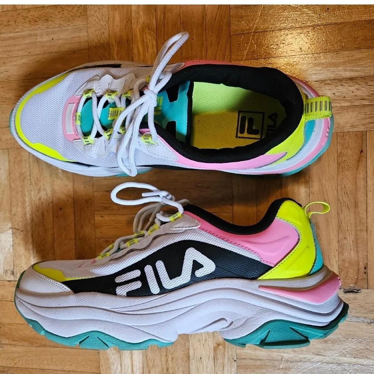 Pink Green And Yellow Pastel Chunky Fila Shoes Depop