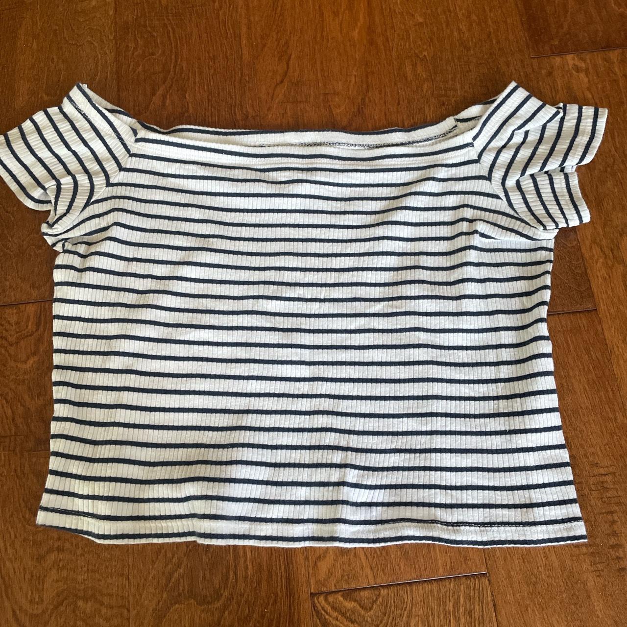 H&M off shoulder/square neck striped top Size Large - Depop