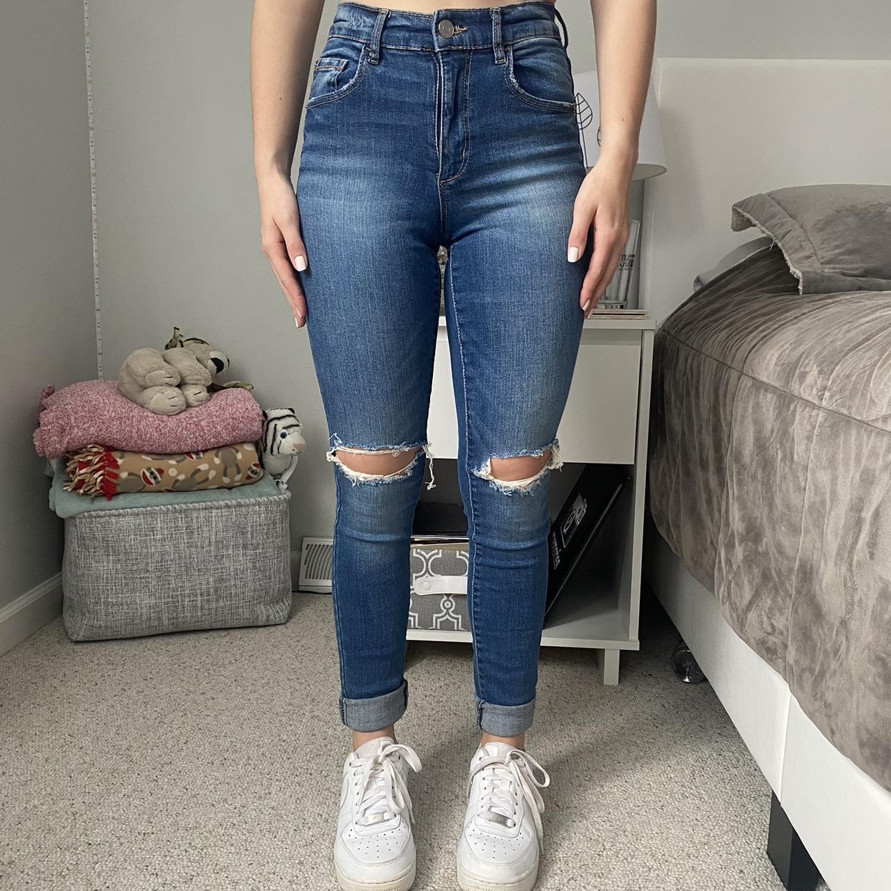 garage dark wash high rise skinny jeans size 00... - Depop