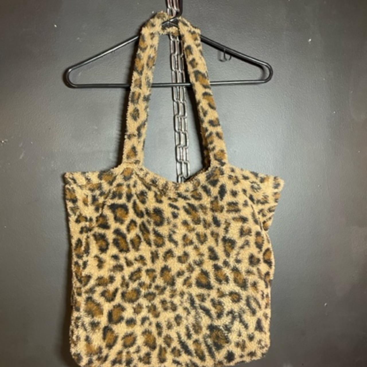 fuzzy faux leopard print fur tote bag - Depop