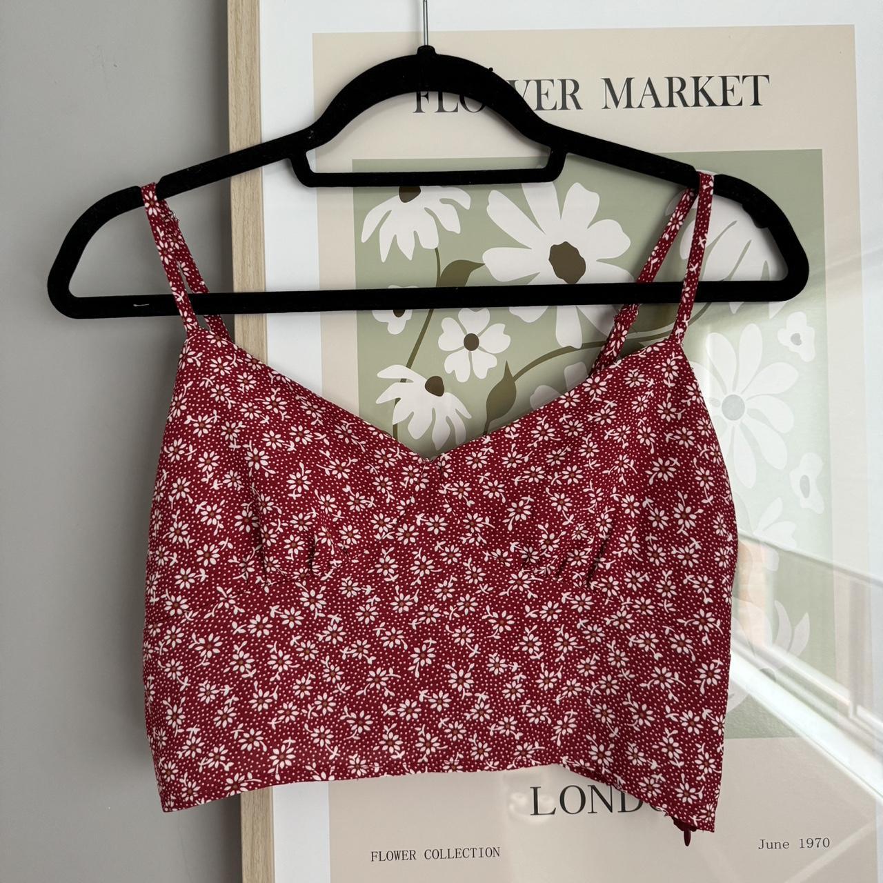 Red crop top with white flowers 🌹 Brand: Into Size 10 - Depop