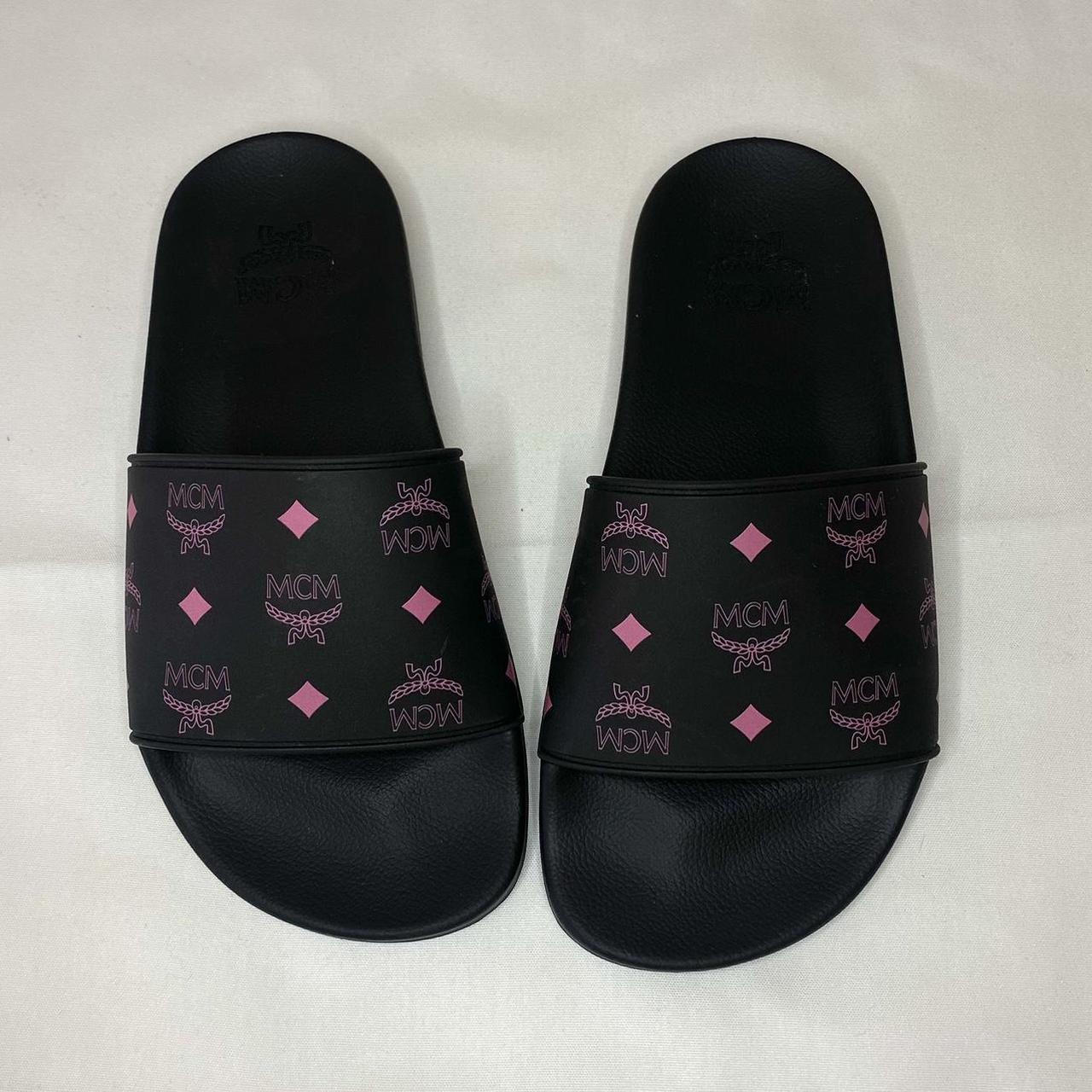 MCM Women's Black and Pink Slides | Depop
