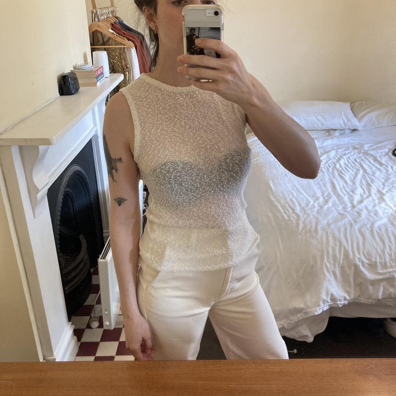 Cute sheer vintage knit top Marked M Pictured on an... - Depop