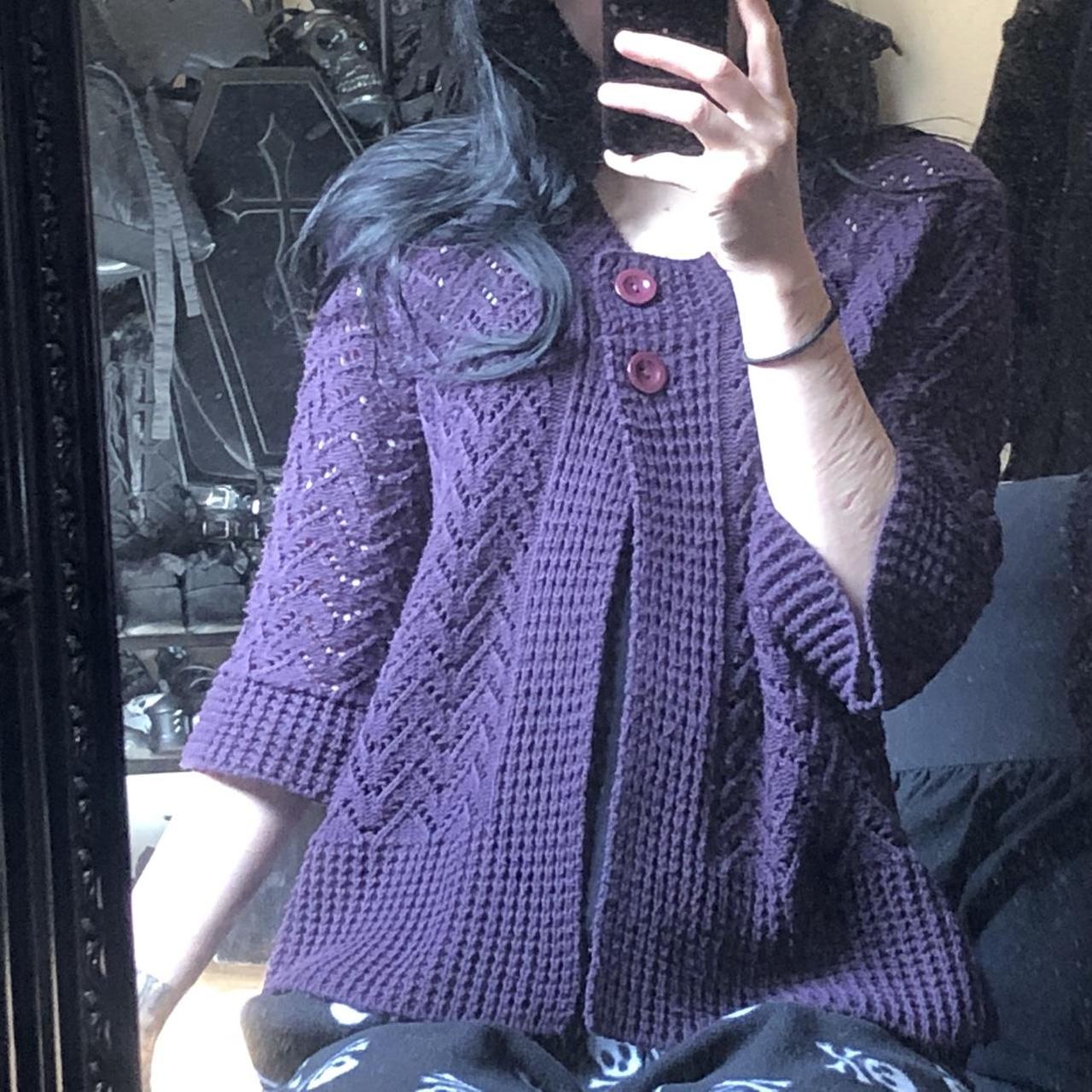 cosy deep purple chunky knit cardigan from glimpse... - Depop