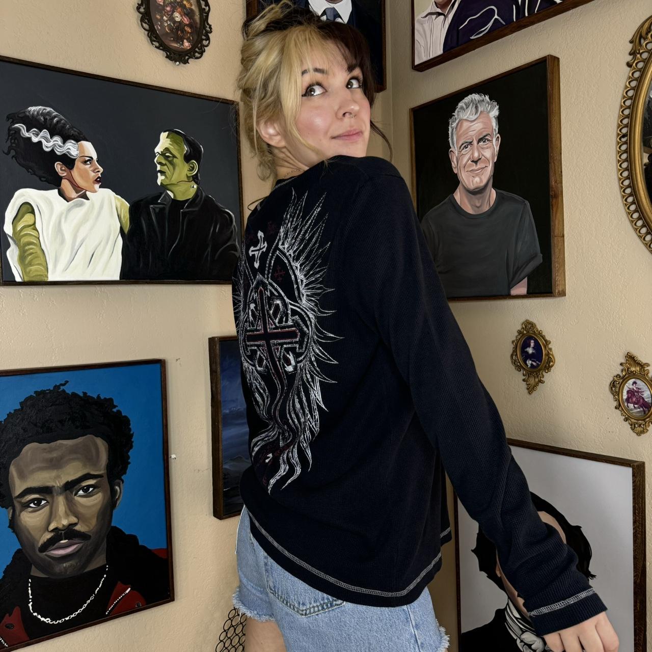 Y2k front & back skull & cross graphic • black longe... - Depop